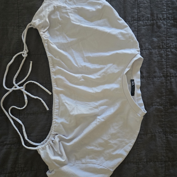 Zara | Tops | Zara White Drawstring Crop Top | Poshmark
